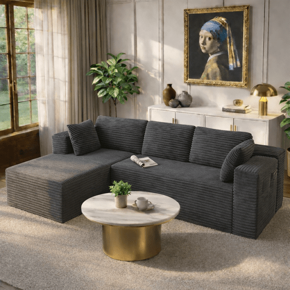 105" No-Assembly Modular L-Shaped Sectional Sofa, Comfy Corduroy Deep ...