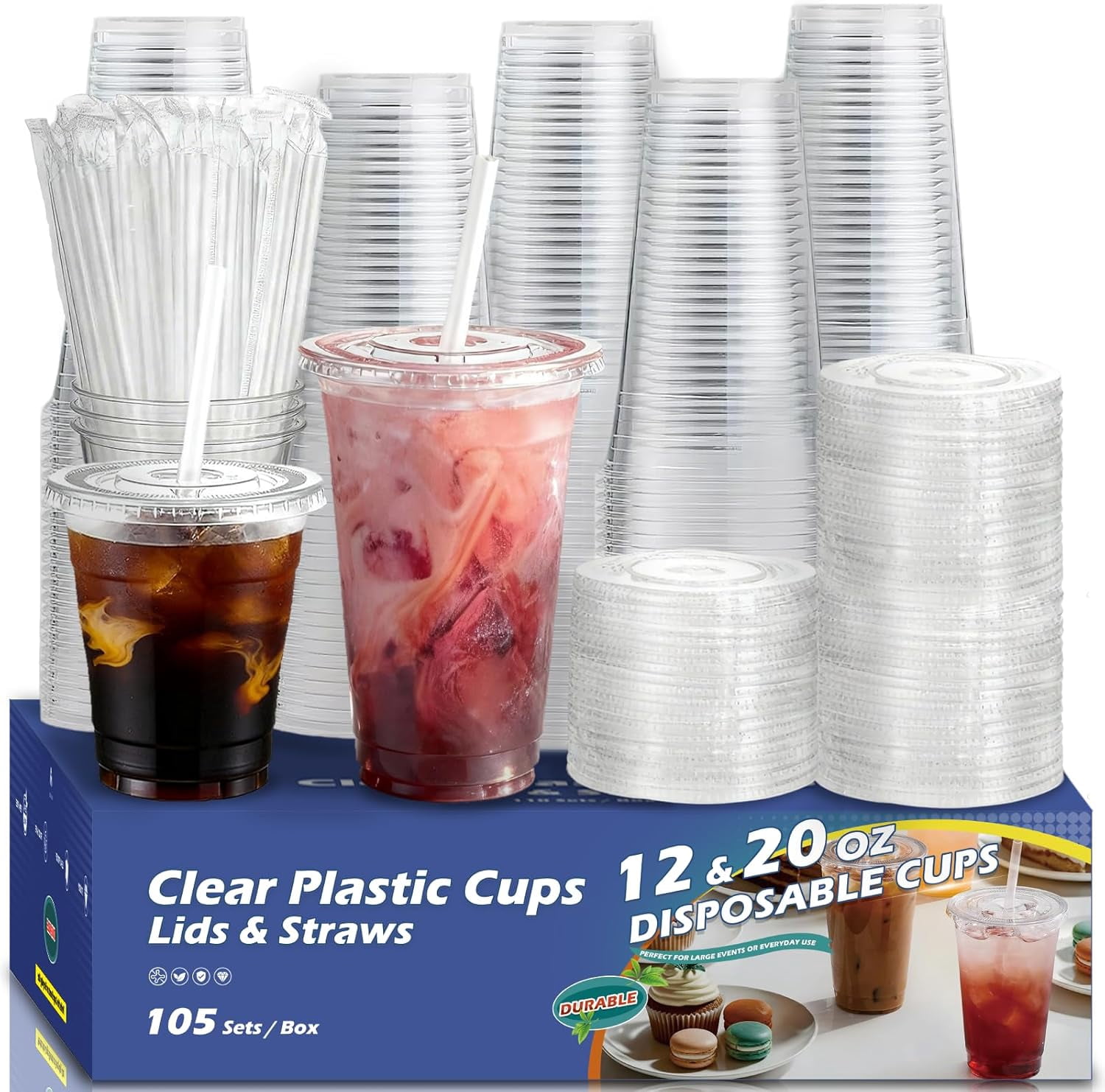 105 Packs Clear Coffee Cups with and Straws,12oz+20oz Leakproof ...