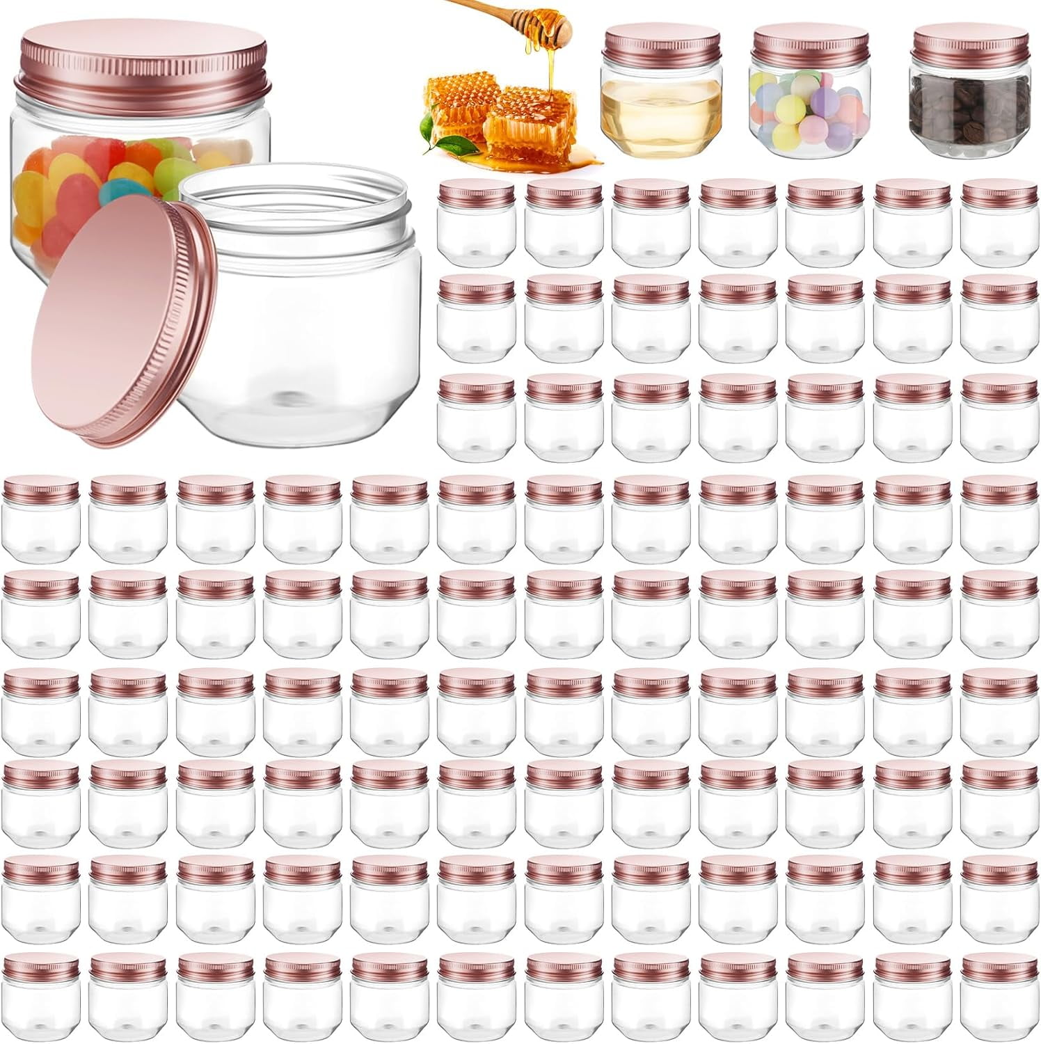 105 Pcs 3 oz Wide Mouth Mason Jars Clear Plastic Jars with Lids Mini ...