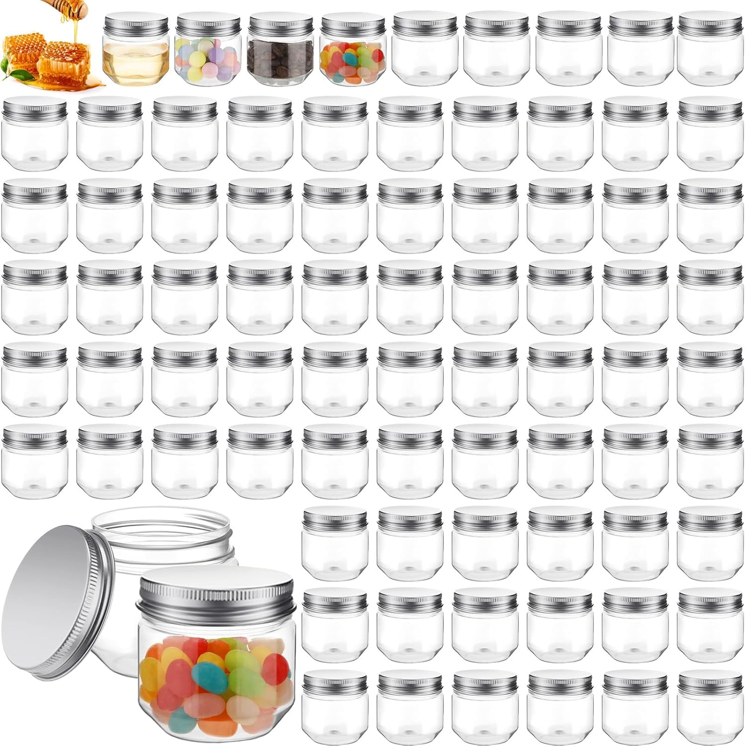 105 Pcs 3 oz Wide Mouth Mason Jars Clear Plastic Jars with Lids Mini ...