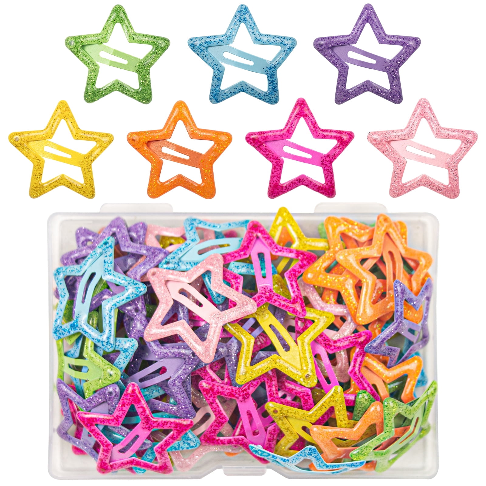 105 Pcs Glitter Star Snap Hair Clips, Non-Slip Hair Barrettes for Women ...