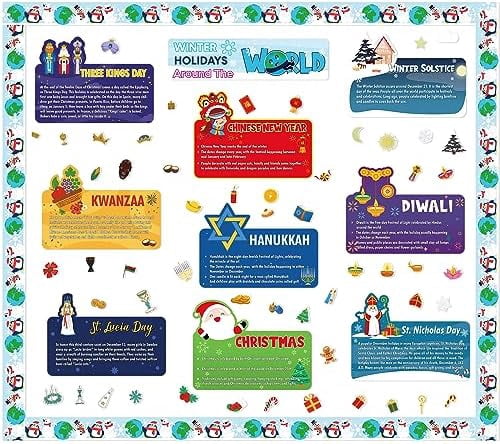 105 Pcs Winter Bulletin Board Winter Holidays Around The World Bulletin ...