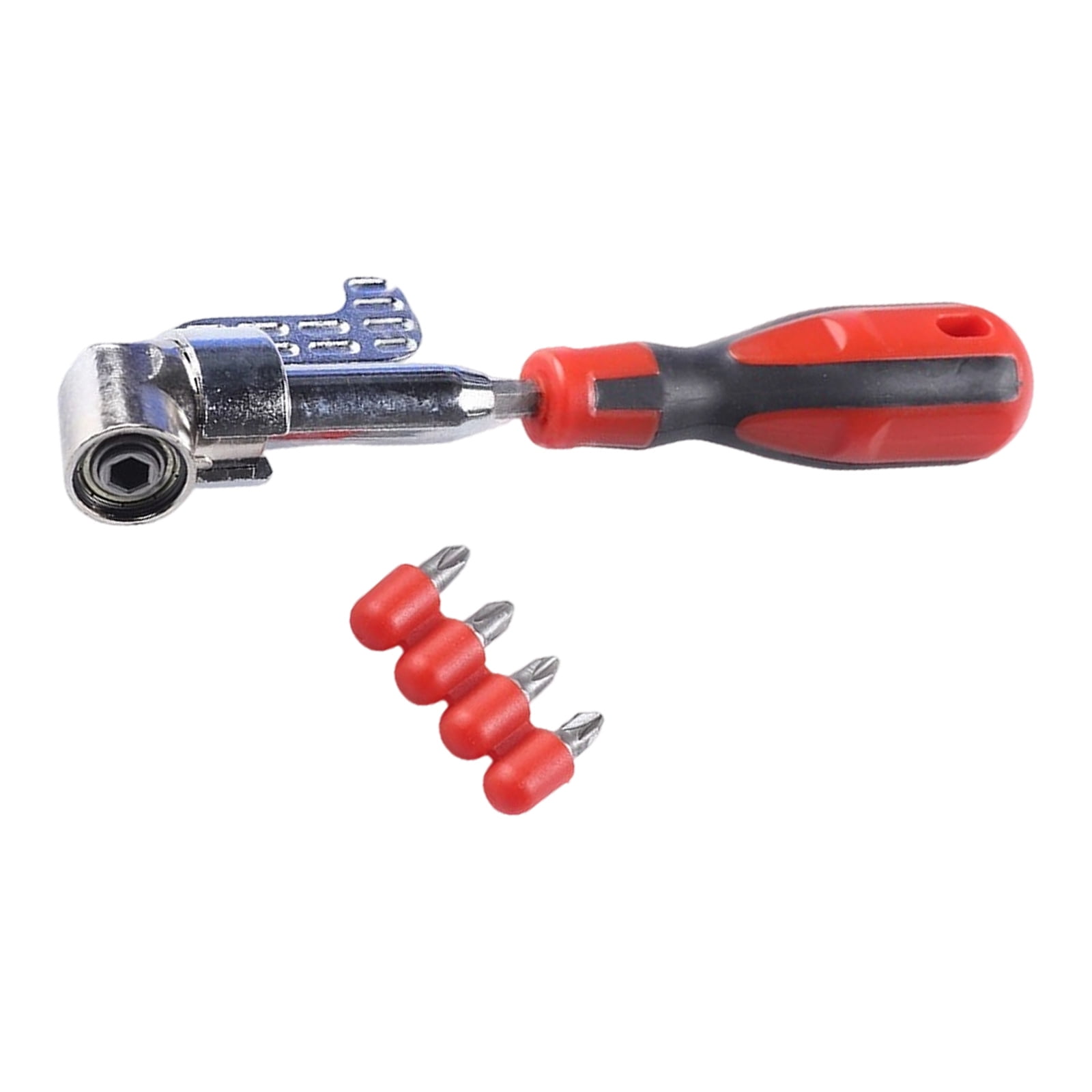 105° Red Handle Angled Screwdriver with 4 Bits Ergonomic Metal for ...