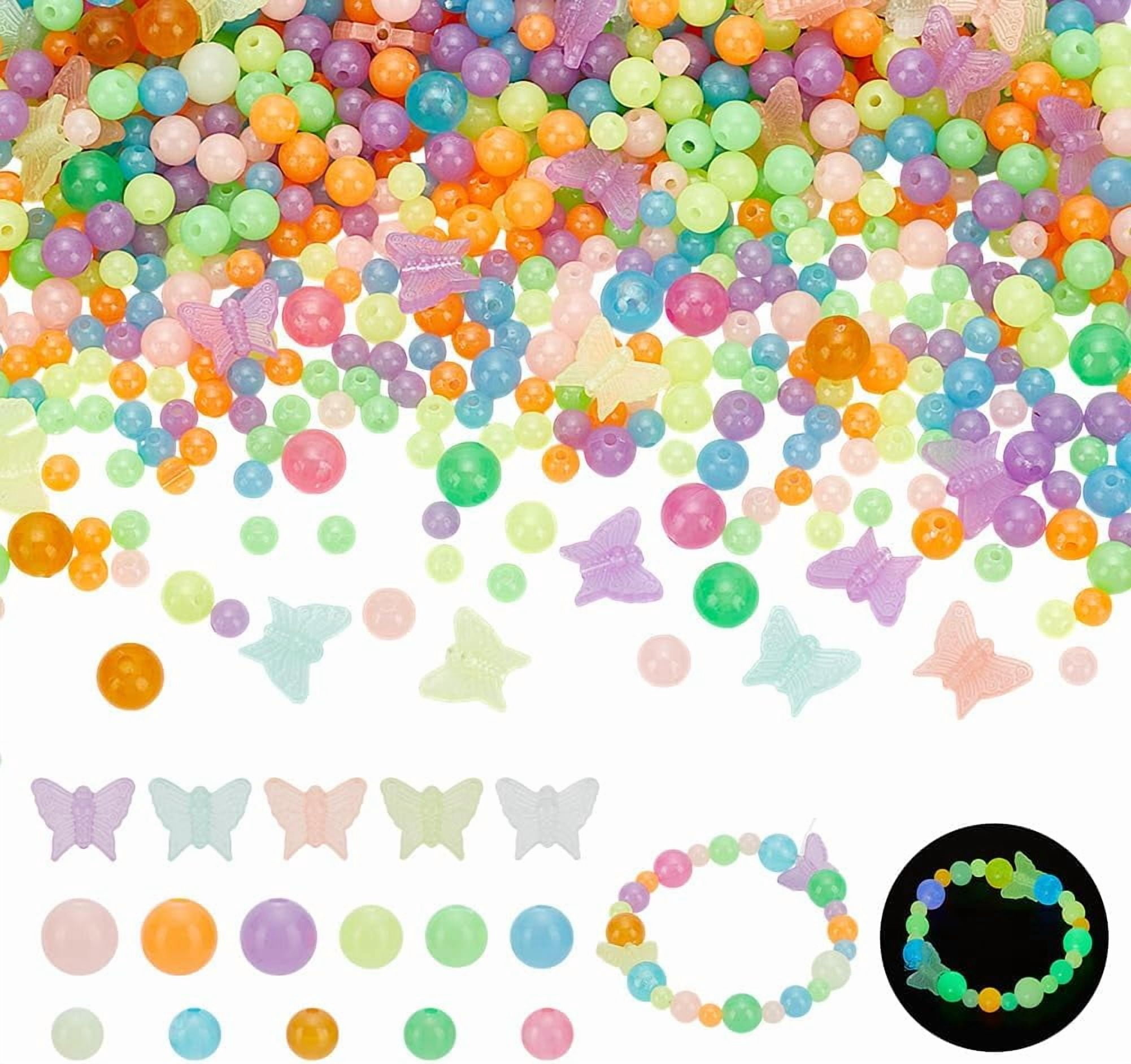 1050 Pcs Glow in The Dark Beads Kit Acrylic Luminous Round Beads Glass ...