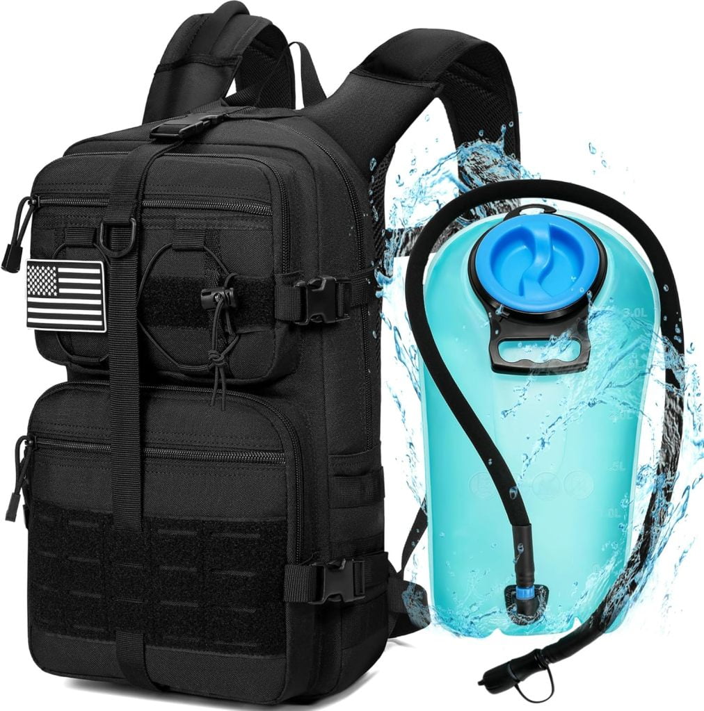 1050D Tactical Hydration Backpack with 3L Water Bladder, Military Molle ...