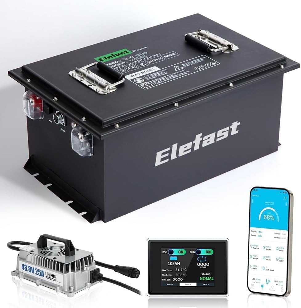 105AH 36V Lithium Golf Cart Battery with 25A Fast Charger and 2.8-inch ...