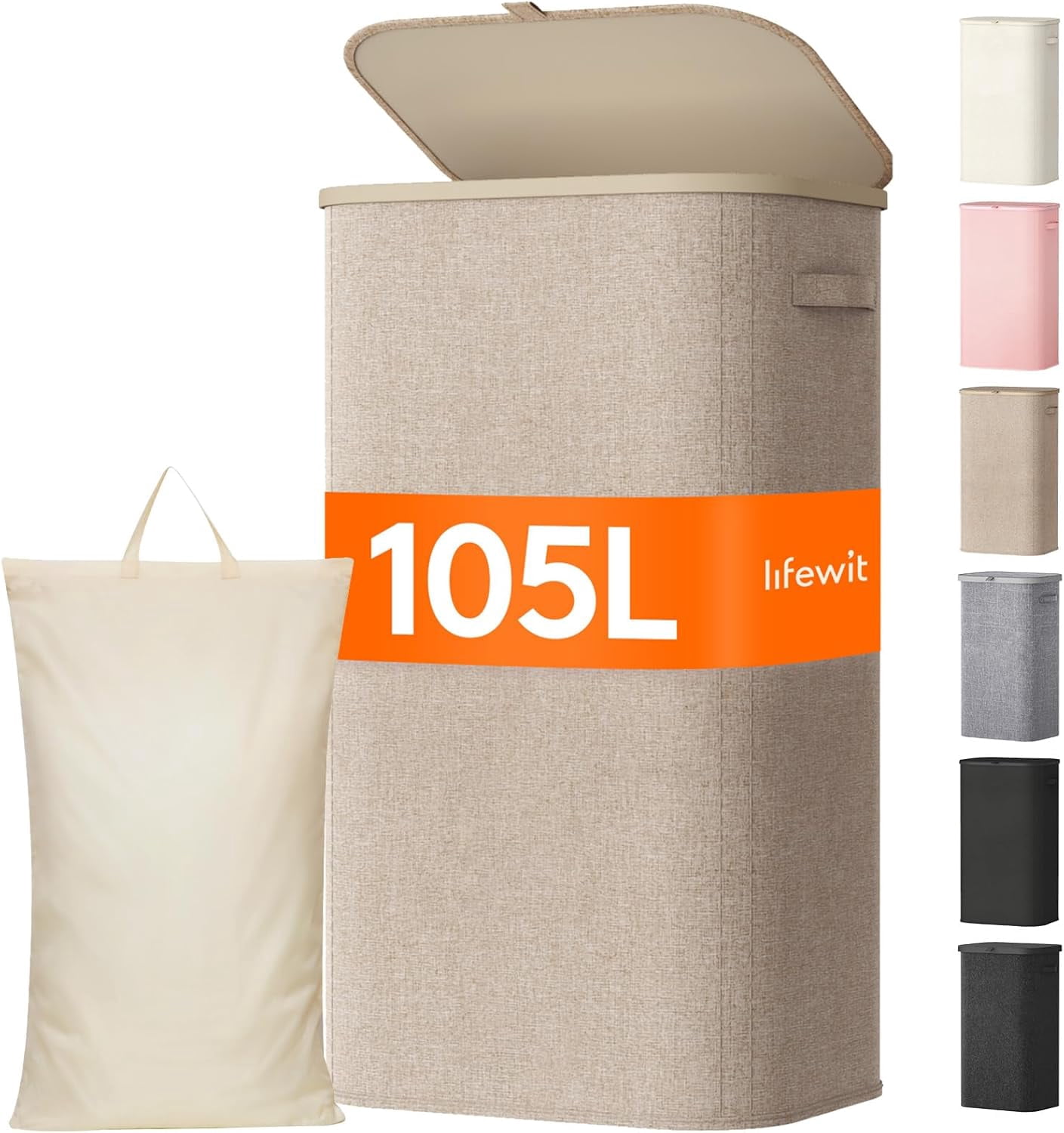 105L Large Laundry Basket with Lid, Hamper Plastic Handles and ...