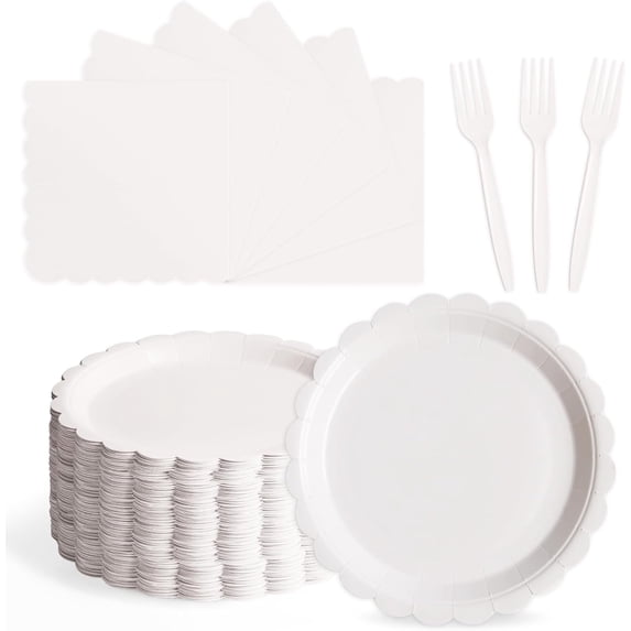 105PCS Paper Plates and Napkins Set, 7 Inch Scalloped Disposable ...