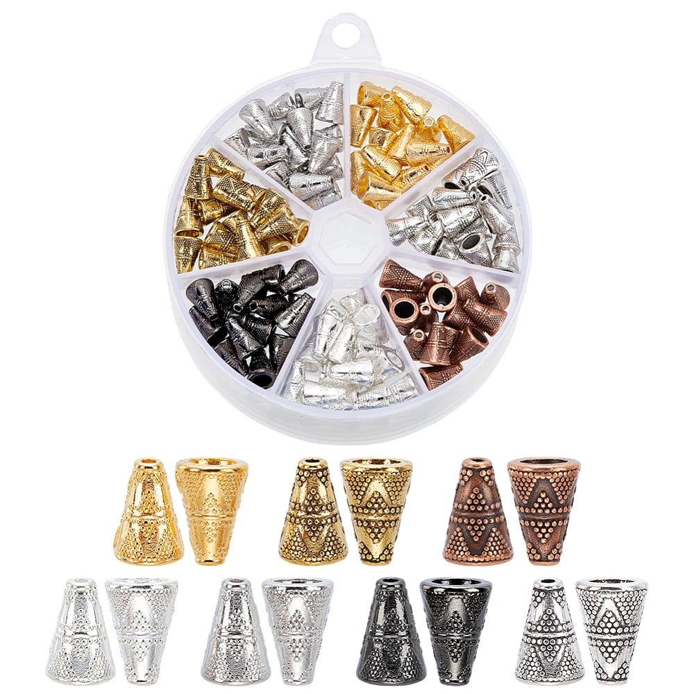 105Pcs 7 Colors Tibetan Style Cone Alloy Bead Caps Apetalous Mixed ...