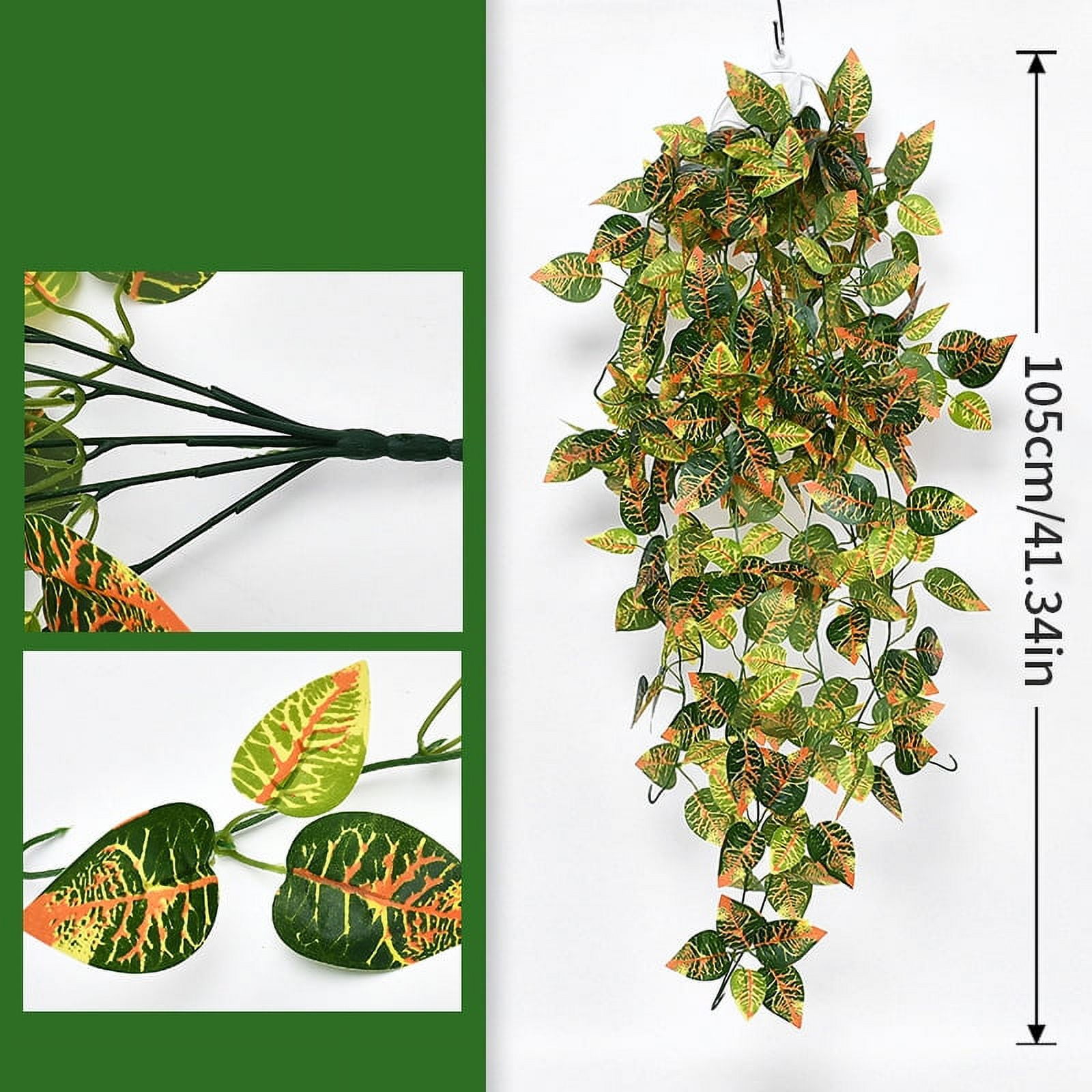 105cm Artificial Plants Vines Fake Green Leaf Ivy Plastic Wall Hanging ...