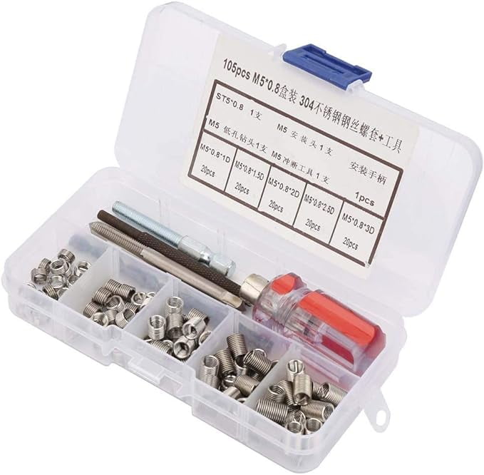 105pcs Threaded Inserts Repair Kit Stainless Steel Helicoil Type Wire ...