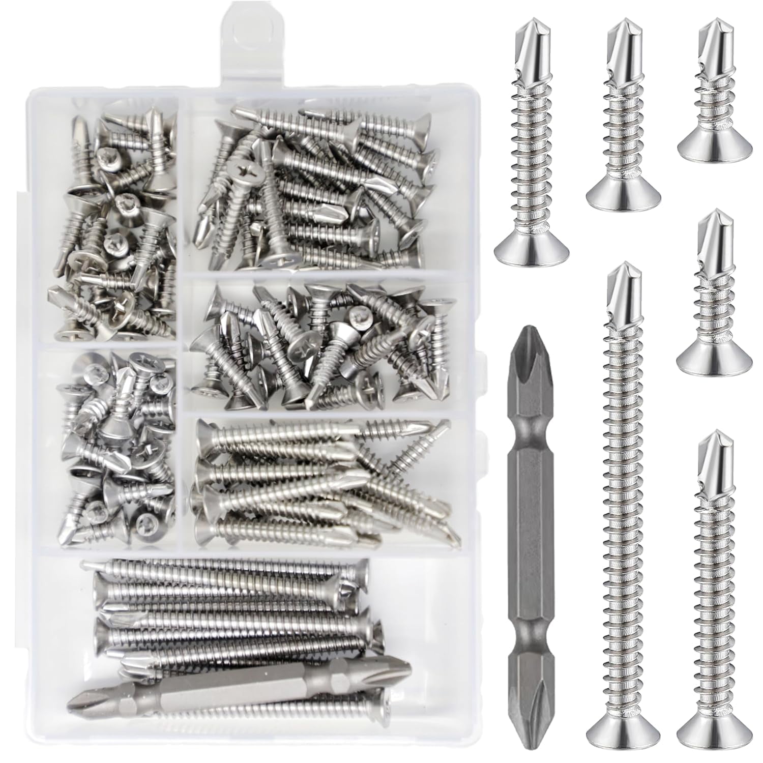（105pcs） for Sheet Metal Self-Tapping Screws 410 Stainless Steel Flat Head High-Strength Quick ...