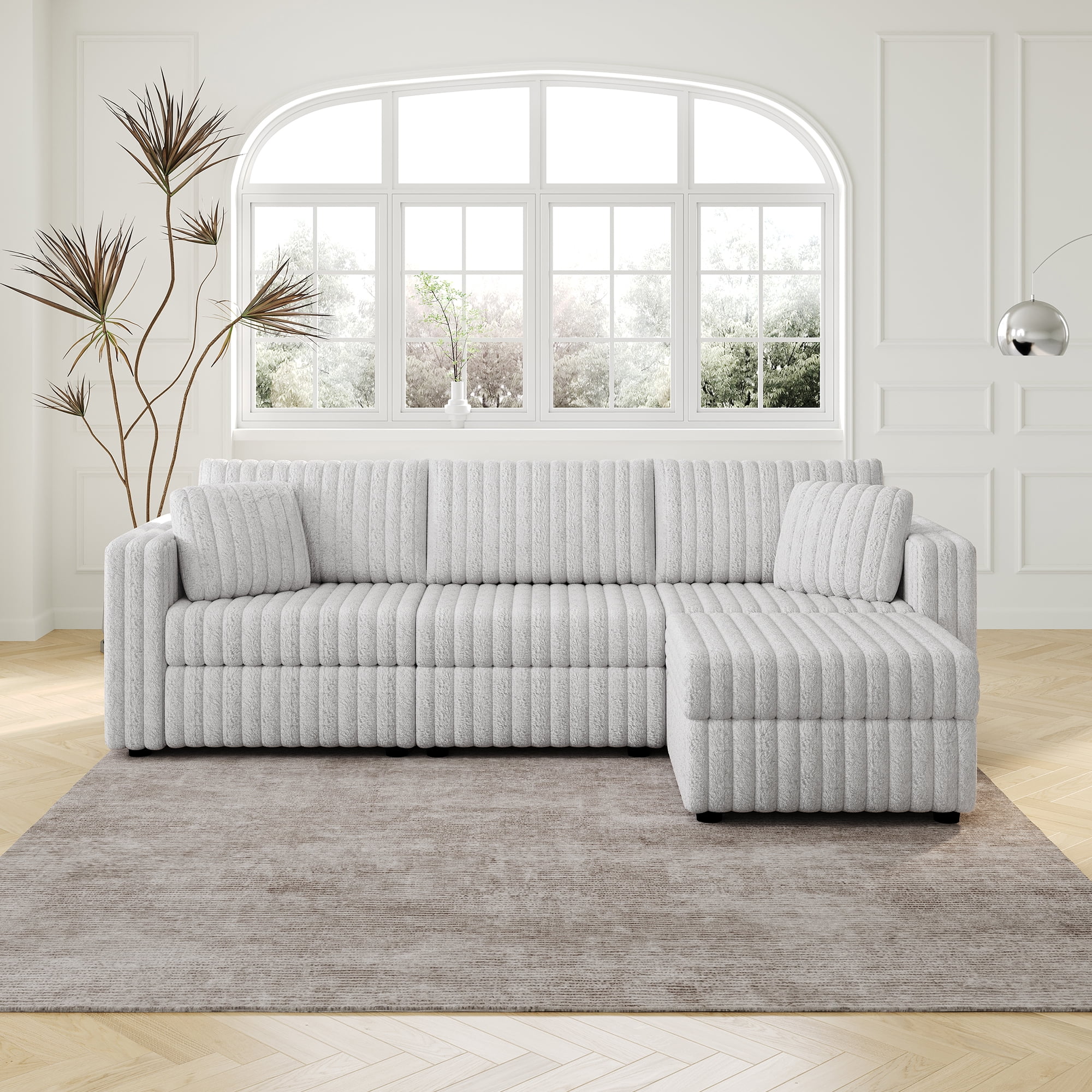 106.3" Soft 3-Person Sofa. Matches 30.7" Ottoman with Hydraulic Lift ...