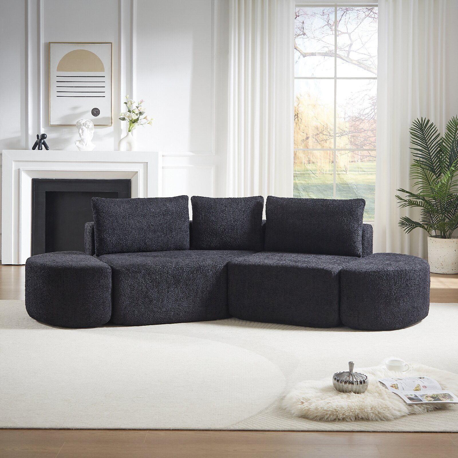 106.3" V-shaped Cloud Couch Sectional Sofa with 3 Throw Pillows, Modern ...