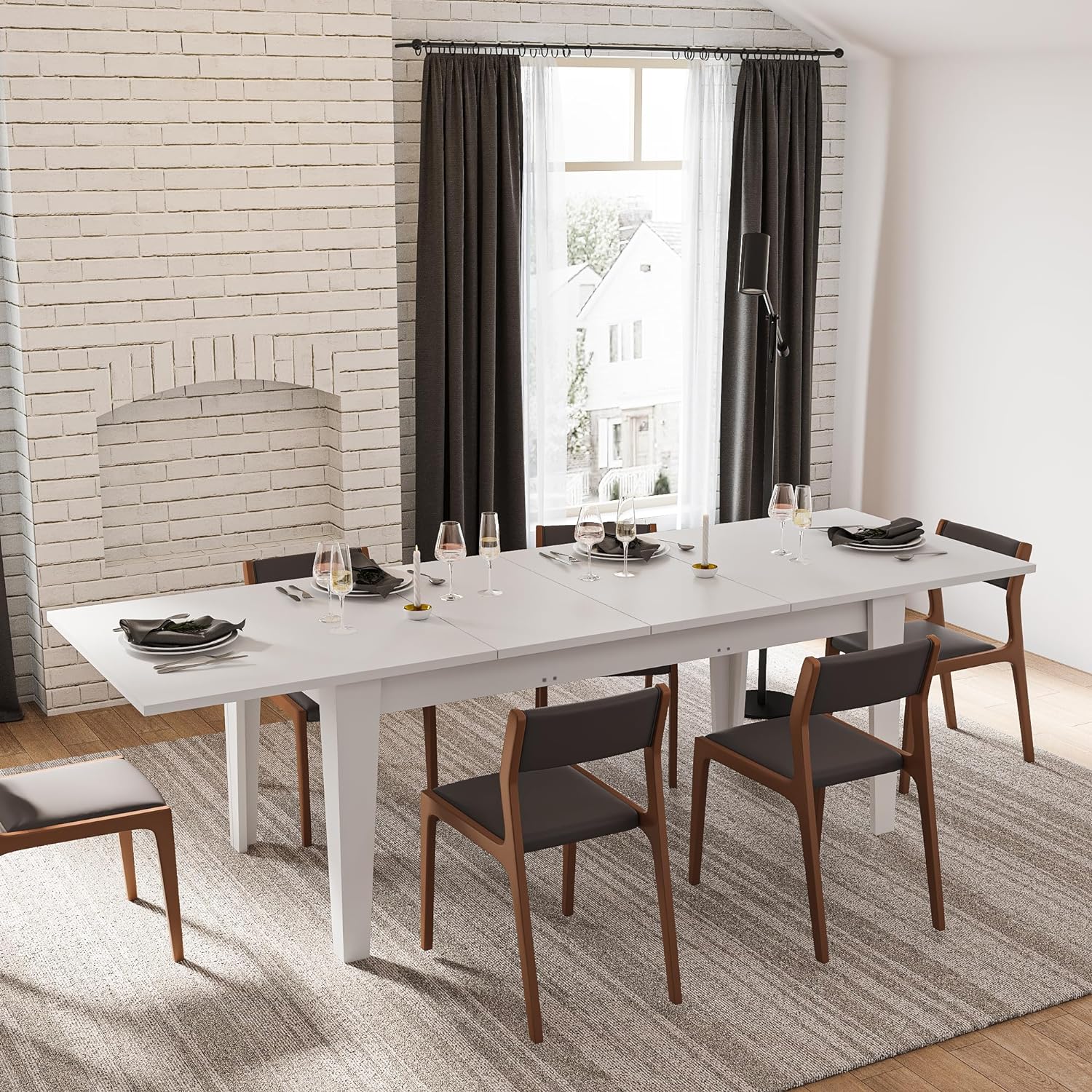 106.3" White Expandable Dining Table for 8-12 Person, Modern Extendable ...