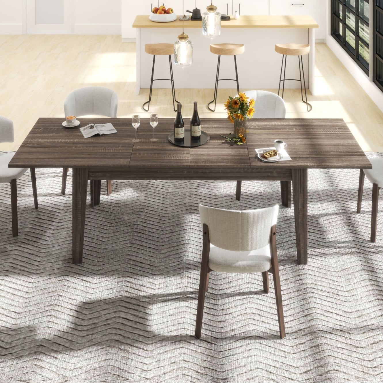 106.3" Wood Expandable Dining Table for 8-10 Person, Modern Extendable ...