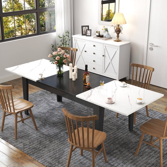 106.3 inch Large Extendable Dining Table for Small Space, White Line ...