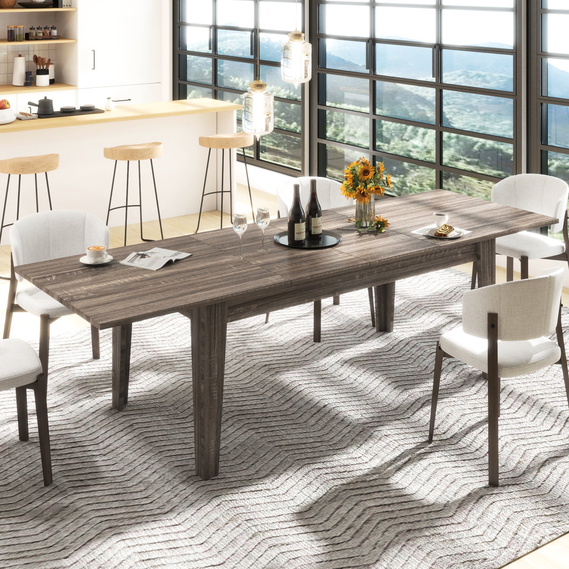 106.5" Extendable Computer Workstation, Dark Oak, Supports 110.23 Lbs ...