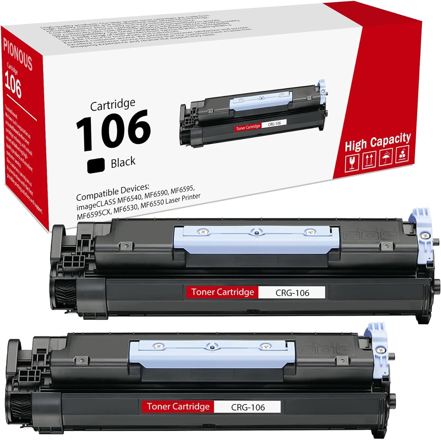 106 CRG106 High-Yield Black Toner Cartridge (2-Pack) 106 0264B001AA Toner Replacement for Canon ...