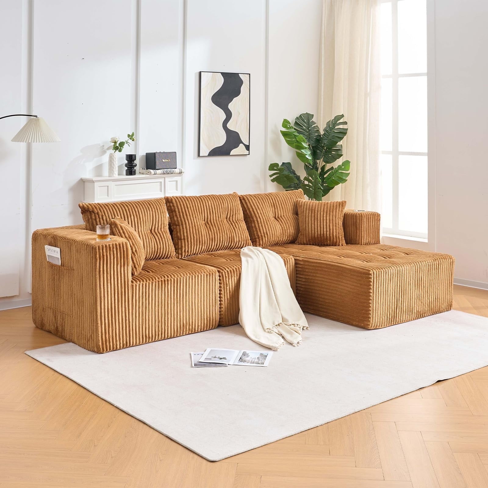 106" Cloud Modular Sectional Sofa with L-Shape Chaise, 4-Seat Deep ...