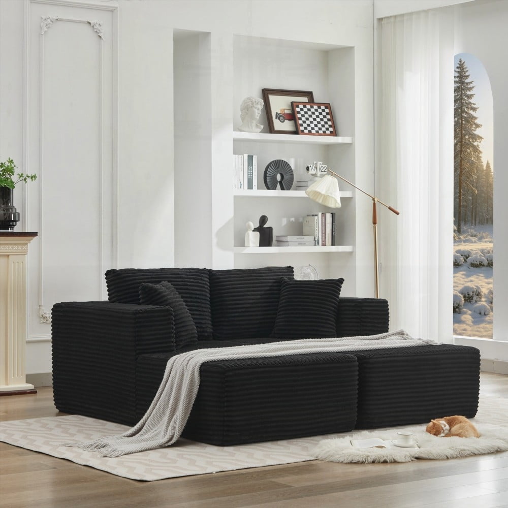 Modern 106" Cloud Sectional Couch with Double Chaise Lounges (Black ...