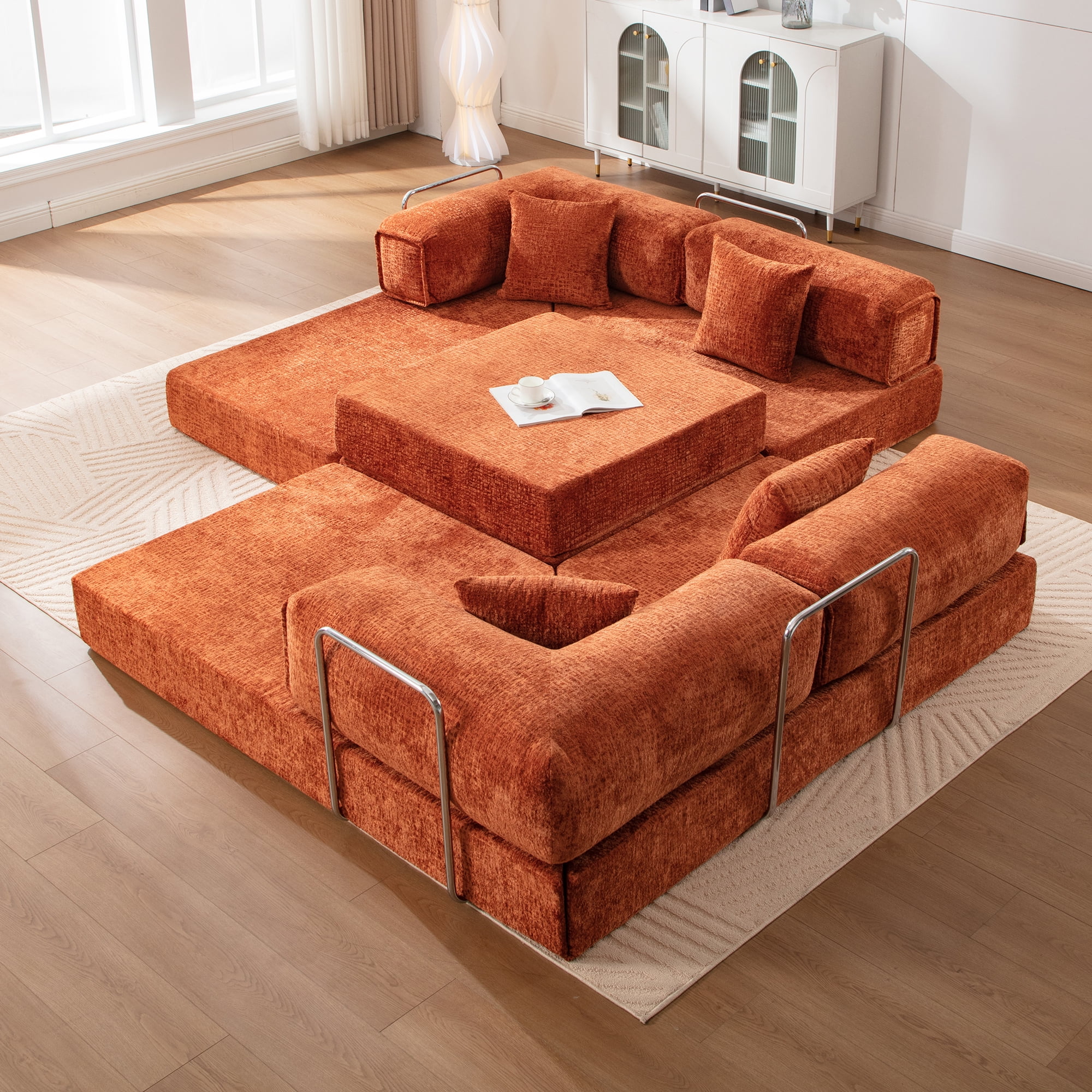 106" Convertible Folding Sofa Bed, Modular Floor Sofa with Removable ...