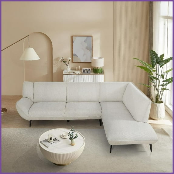 106-Inch Beige Two-Tone Chenille Sectional Sofa - Simple Luxury Living ...