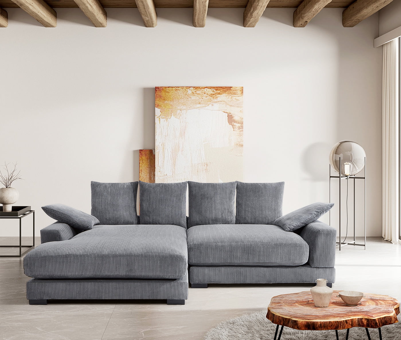 106" L-shaped Comfy Sofa with Reversible Chaise, High-resilient Foam ...