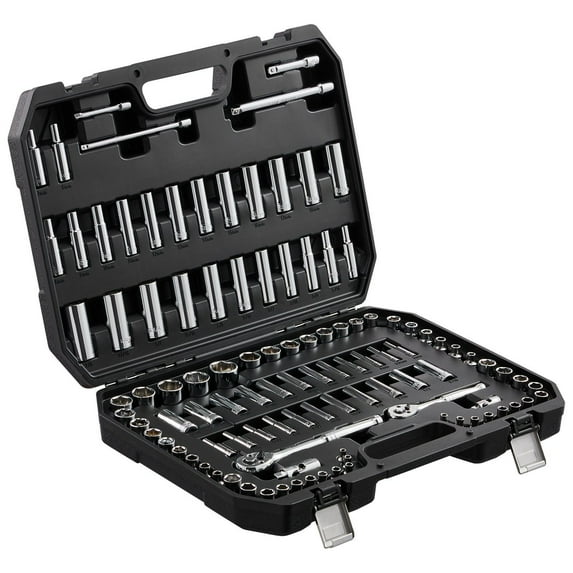 106-Piece Socket and Ratchet Set with 1/4" & 3/8" Drives, Featuring 6 ...