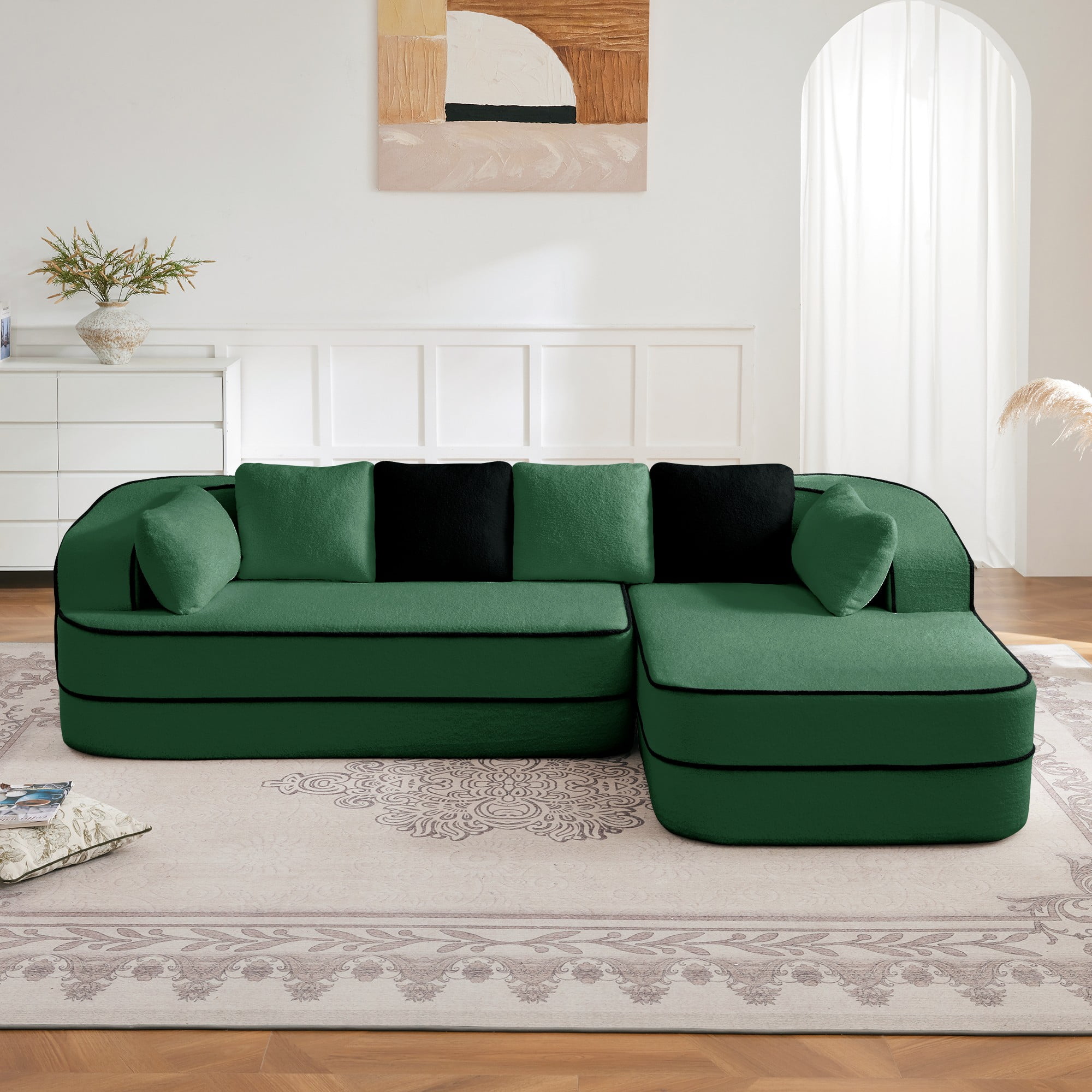 106" Teddy Fabric, No Assembly, 32D Boneless Sofa, Contrast Color ...