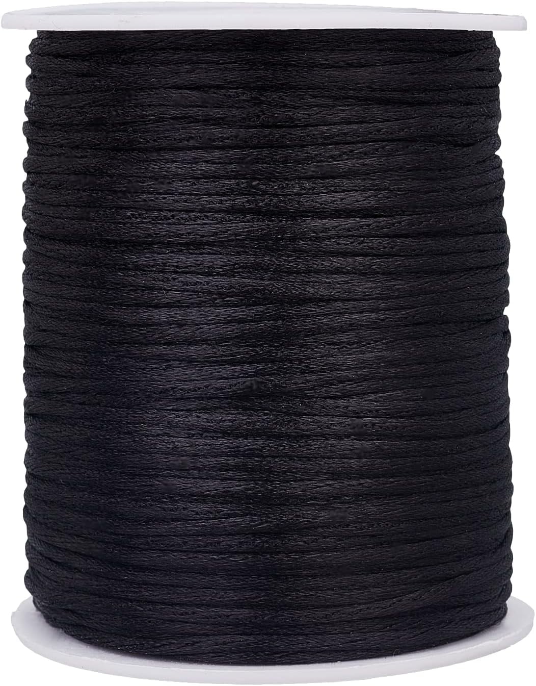 106 Yards Rattail Satin Cords 2mm Black Silk Bracelet String Silky Trim ...