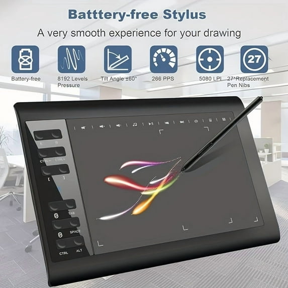 1060Graphic Drawing Tablet, 10 X 6 Inch Drawing Tablet With 8192 Levels ...
