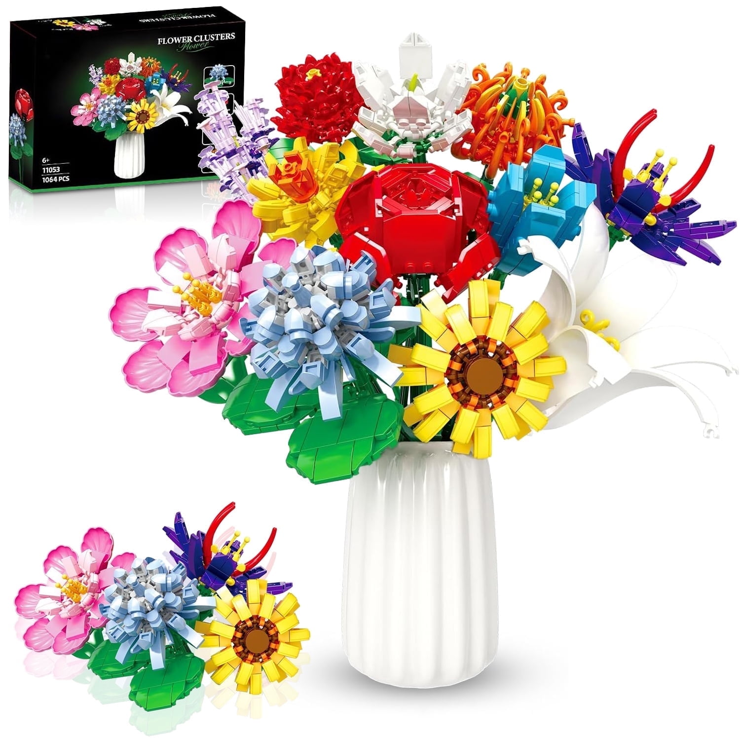 1064-Pc Flower Bouquet Building Set, Botanical Blocks, 12 Artificial ...