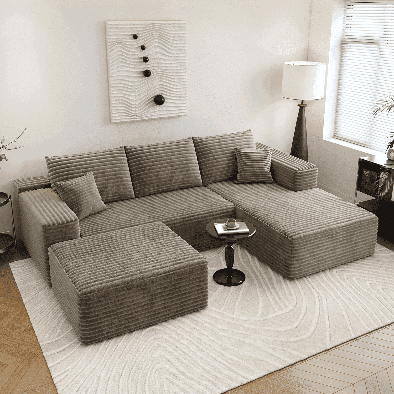 107.5" Cloud Sectional Couch with 1 Ottoman,Modern Modular Comfort U ...