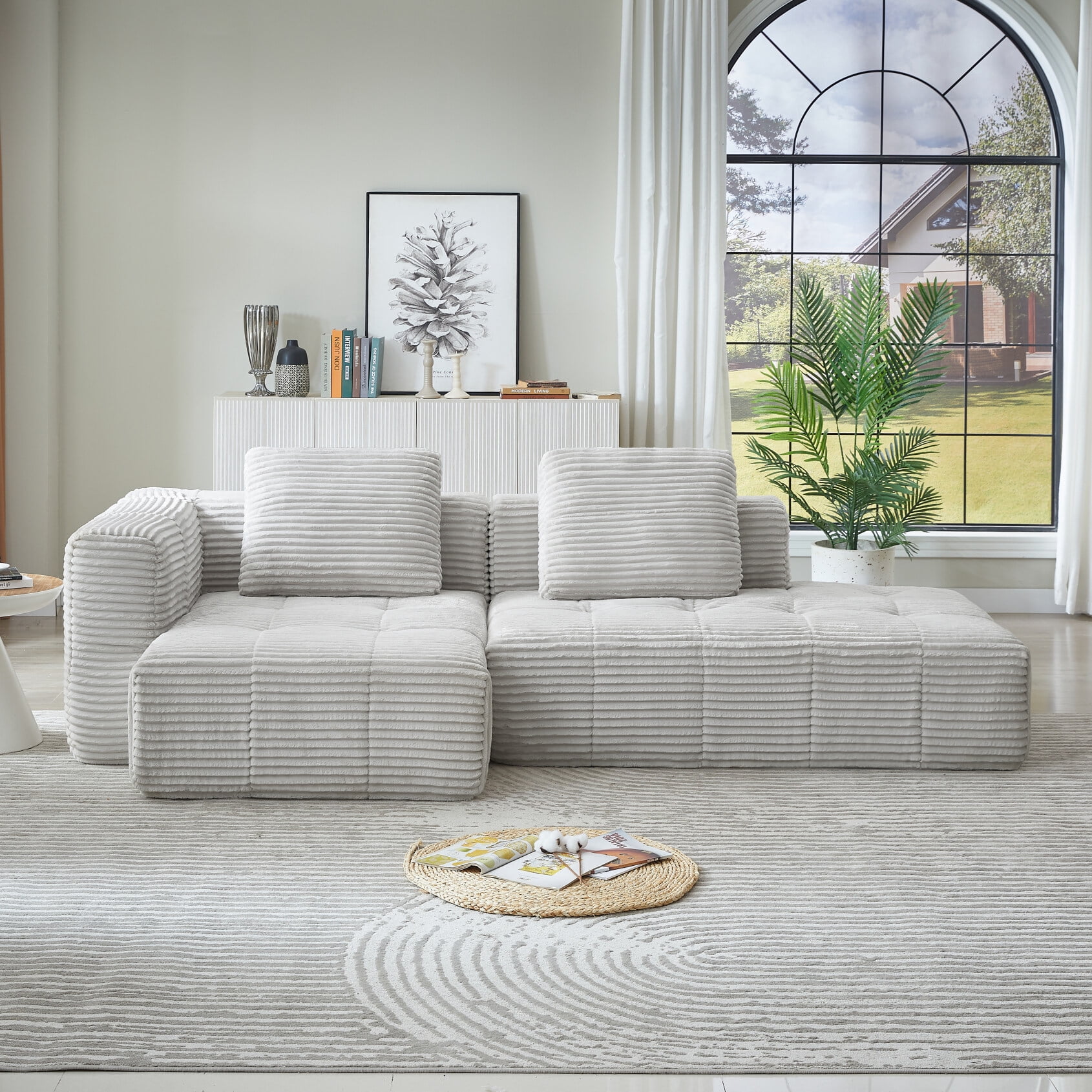 107.5" Modular Compressed Couch, L-Shape Cloud Sectional Sofa with ...