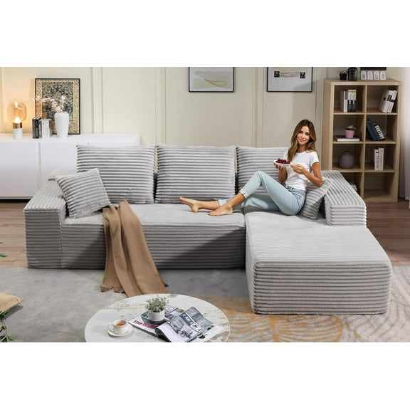 96/106 Inch L-Shaped Cloud Sectional Couch with Chaise, Boneless ...