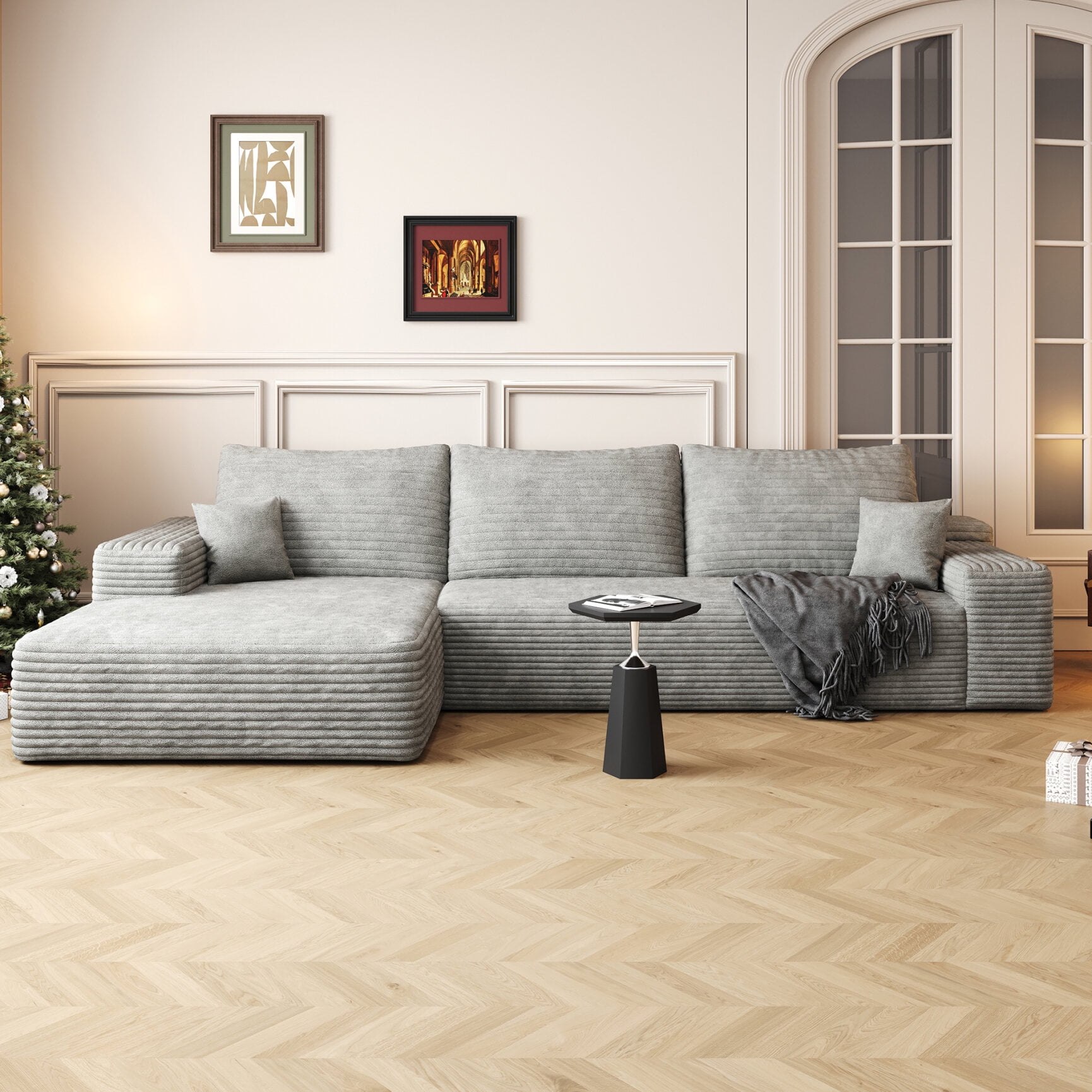 107" Cloud Sectional Couch with L-Shape Chaise, Plush Corduroy Fabric ...