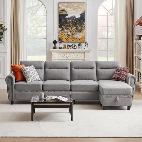 107" Convertible Sectional Sofa with Storage Ottoman, 4 Seat L Shaped ...