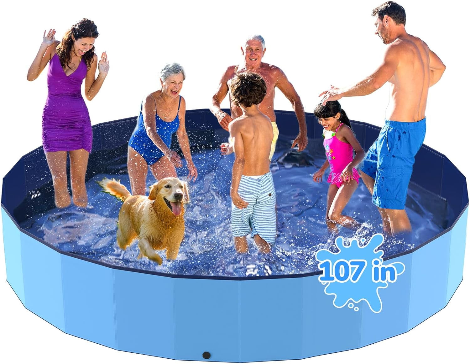 107'' Foldable Dog Pool, Kiddie Pool, Heavy Duty Non-Slip Plastic Pet ...