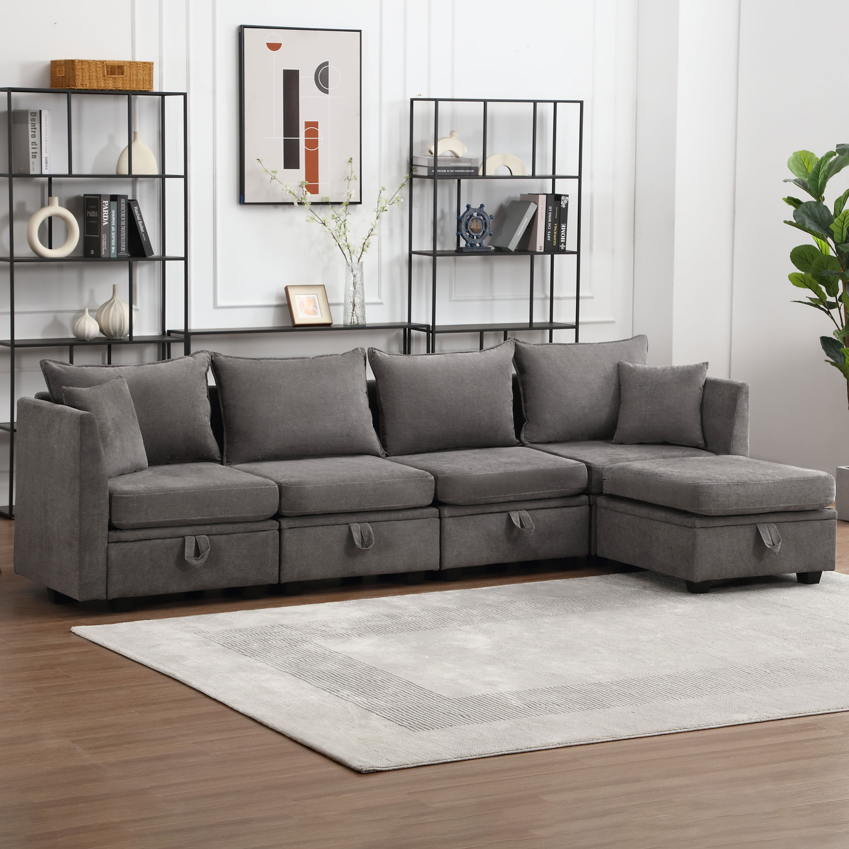 107" Large Modular Sectional Sofa Set, Modern Multi-Function 5-Seater ...