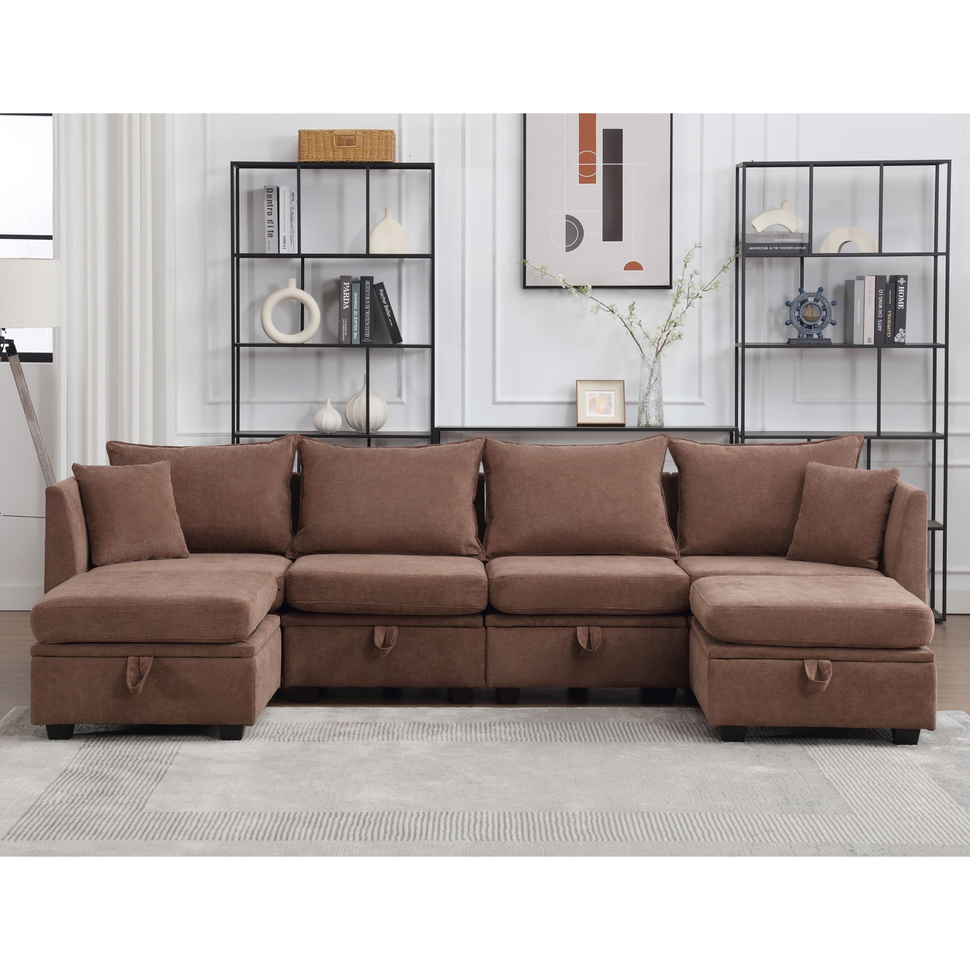 107" Large Modular Sectional Sofa Set, Modern Multi-Function 6-Seater ...
