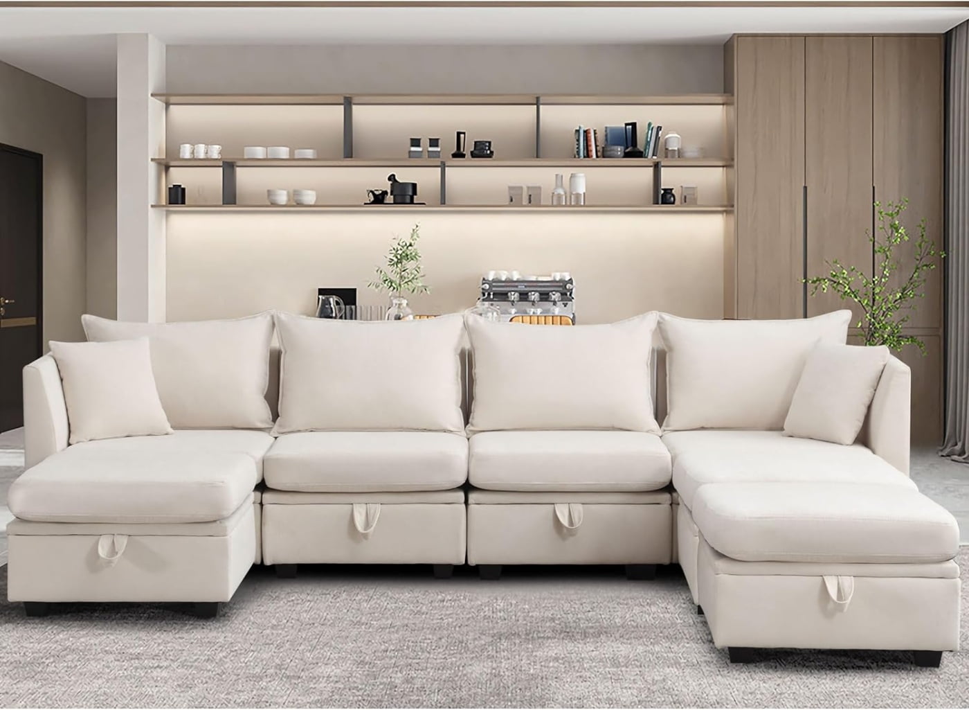 107" Large Modular Sectional Sofa Set, Modern Multi-Function 7-Seater ...