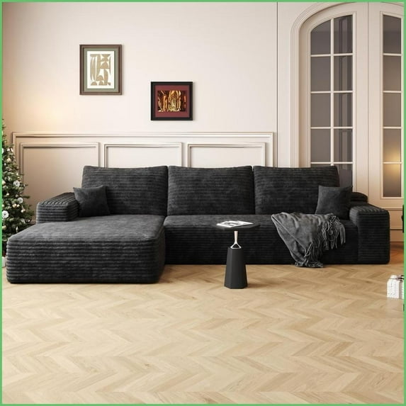 107" Modern L-Shaped Sectional Sofa | Plush Corduroy | No Assembly ...