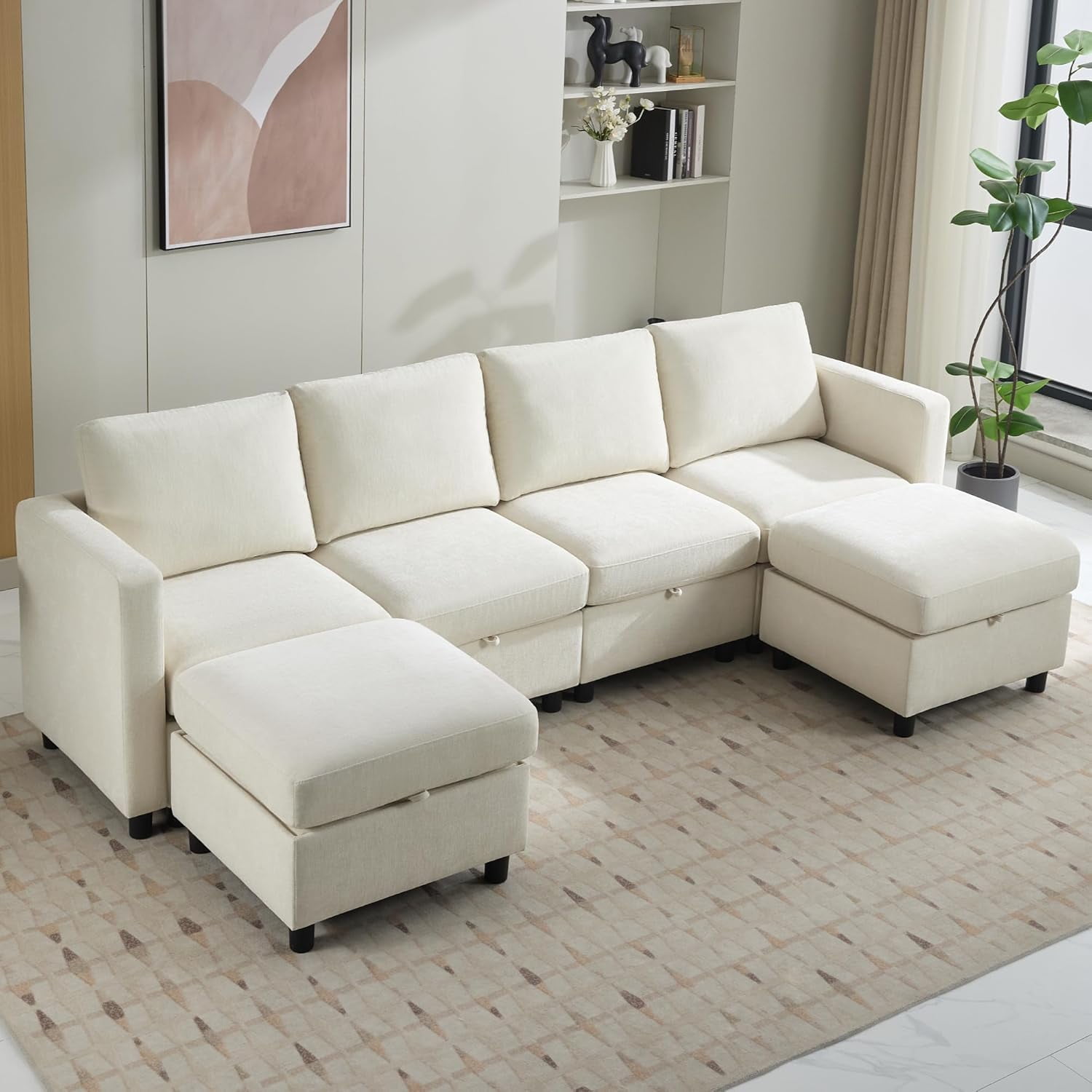 107”Modular Sectional Sofa Convertible U Shaped Sofa Couch Set with ...