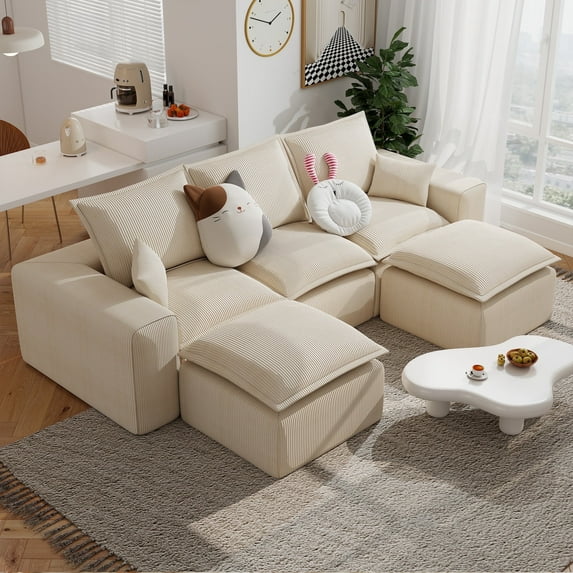 107" Modular Sectional Sofa U-Shape Cloud Couch with Ottoman Corduroy ...