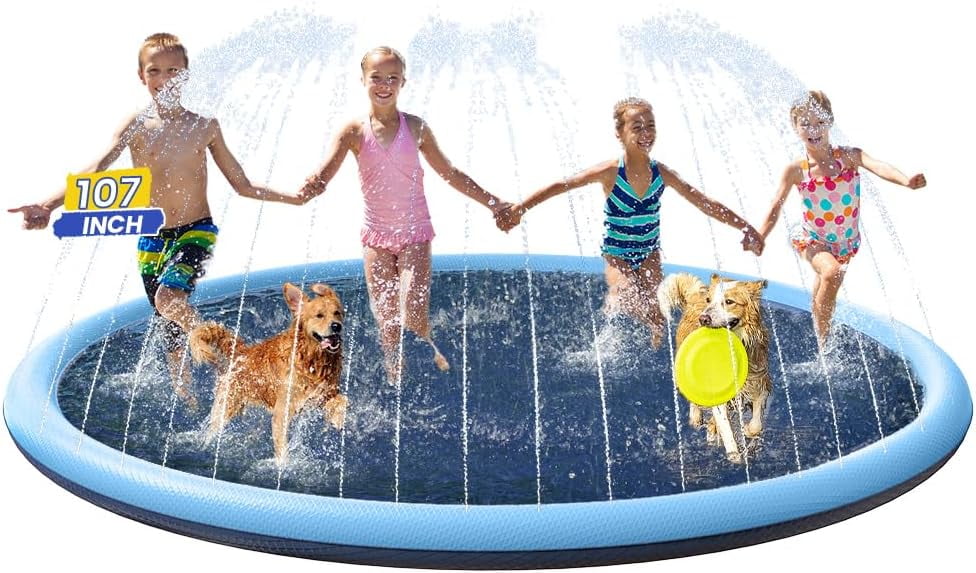 107 inch Splash Pad for Kids, Non Slip Water Sprinkler Pad Extra Large ...