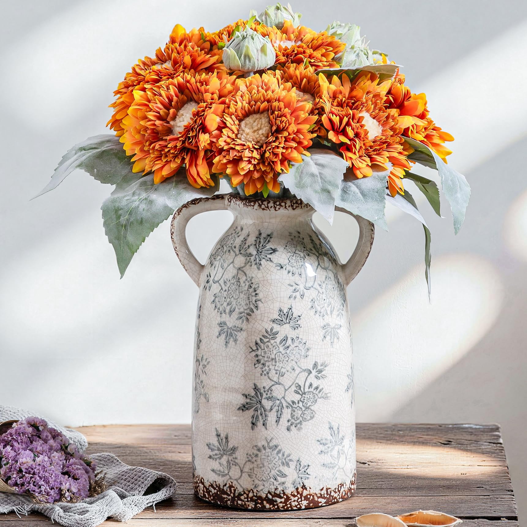 107-vintage Blue-11.2 Inch Chinoiserie Ceramic Decorative Vase with ...