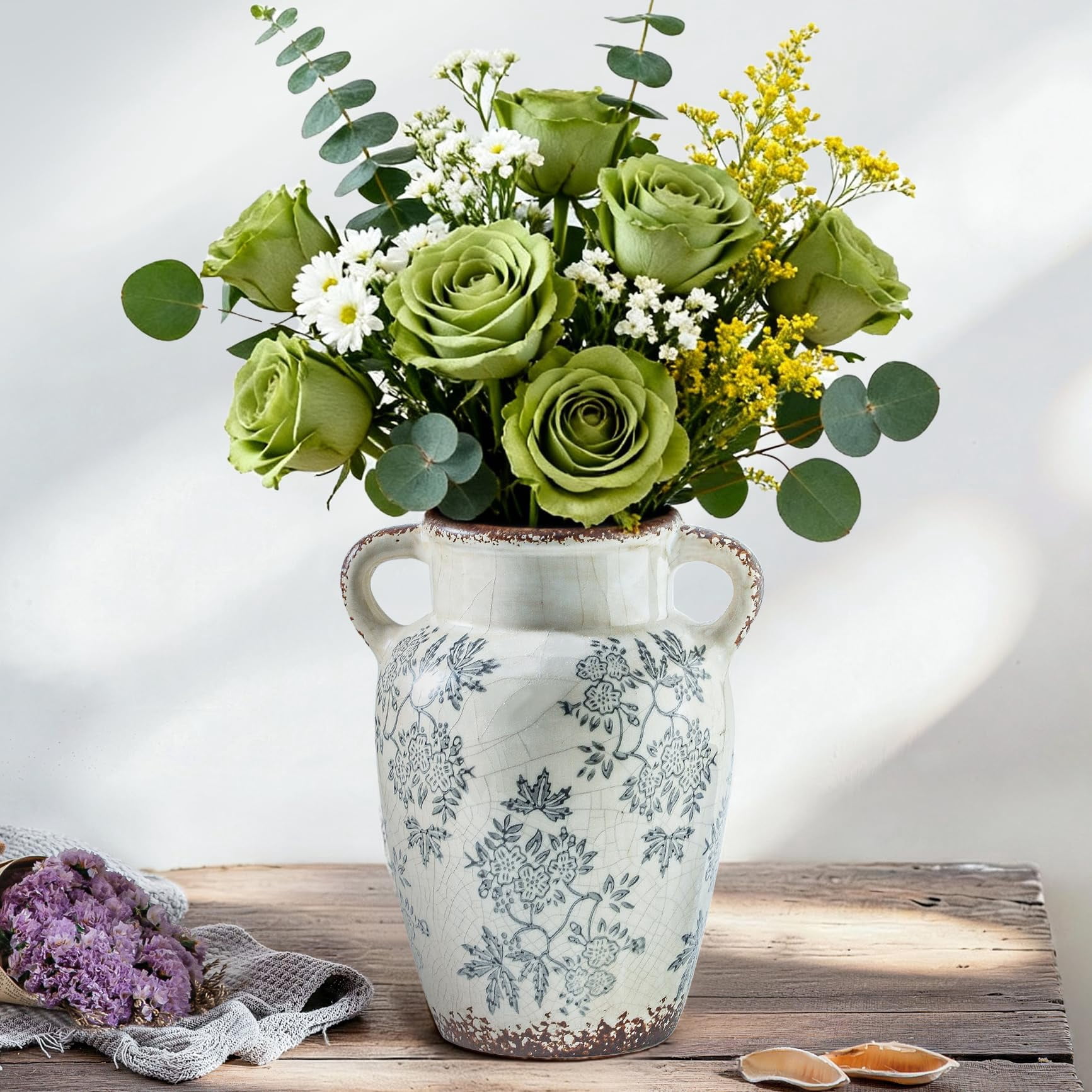 107-vintage-blue-9.4 Inch Ceramic Chinoiserie Decorative Vase With ...