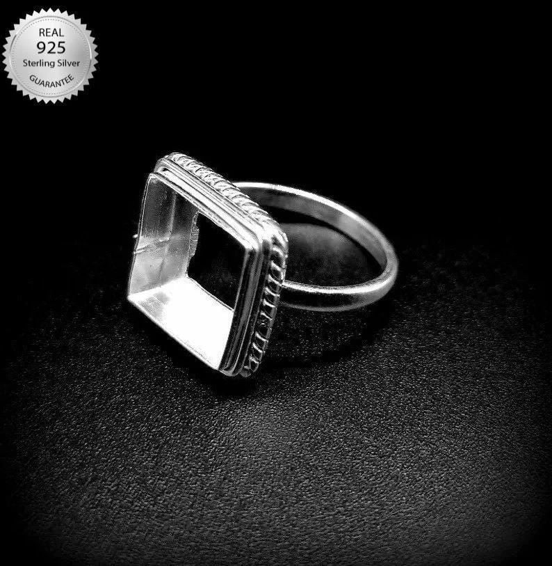 1074 Sterling Silver Square Shape Ring Bezel Setting, Blank Ring Base ...