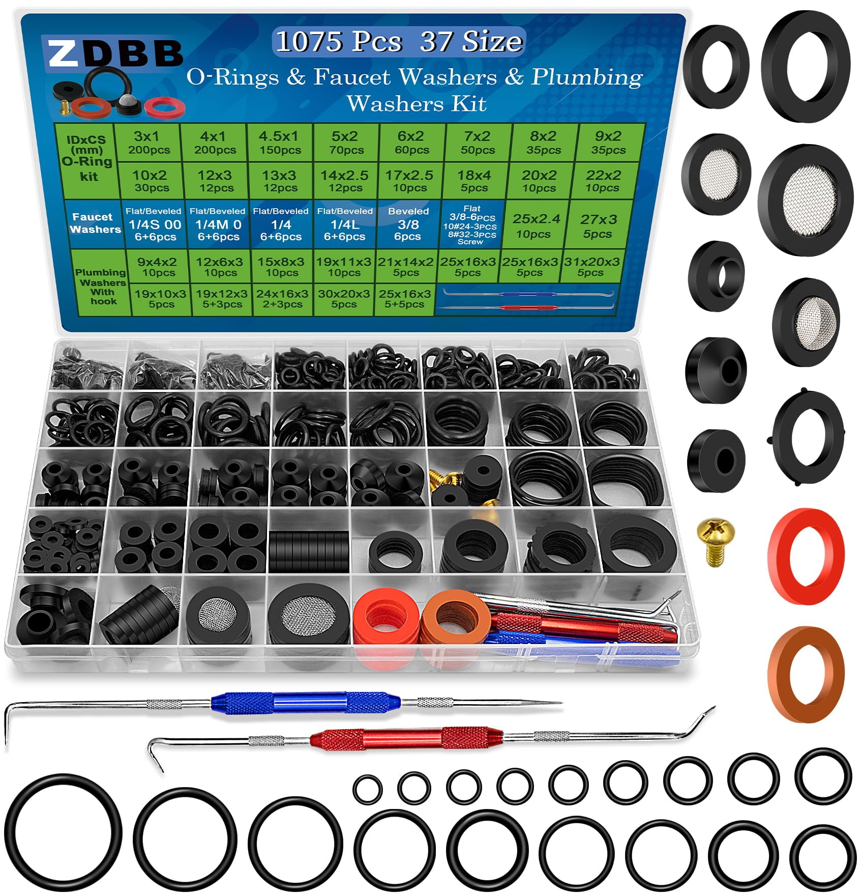 1075 Pcs 3-In-1 Spigot Repair Washers & Hose Gasket & Faucet O-Rings ...